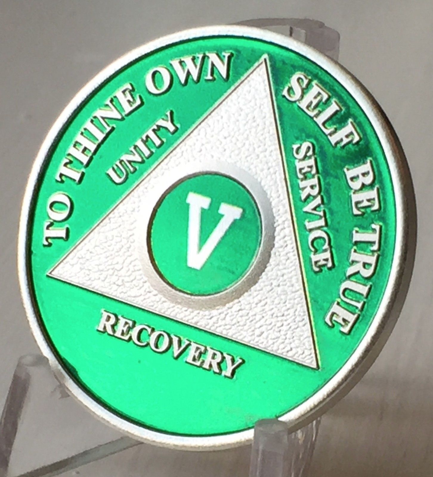 Green & Silver Plated 5 Year AA Chip Alcoholics Anonymous Medallion ...