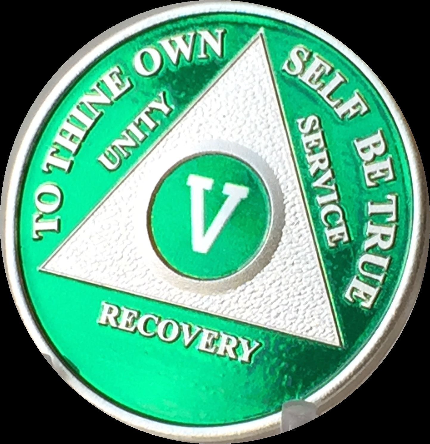 Green & Silver Plated 5 Year AA Chip Alcoholics Anonymous Medallion ...