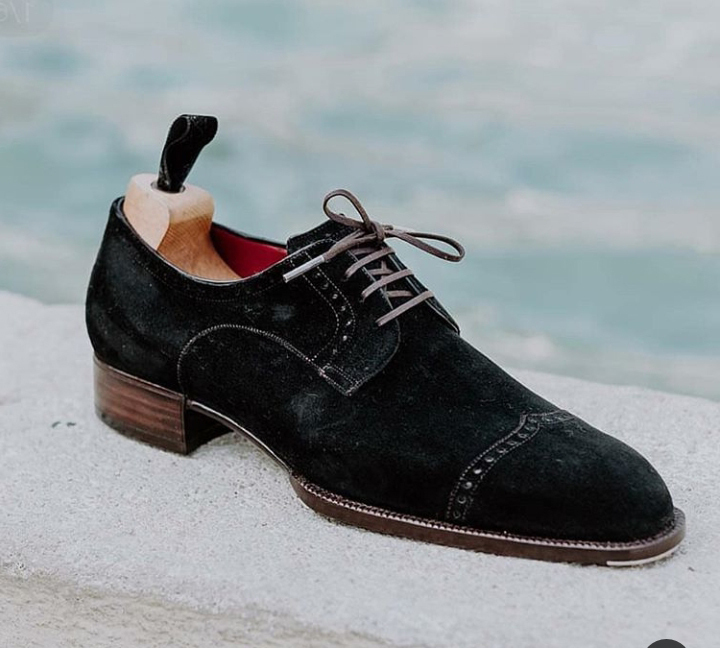 Men Magnificiant Black Suede Leather Tone Rounded Cap Toe Oxford Lace ...