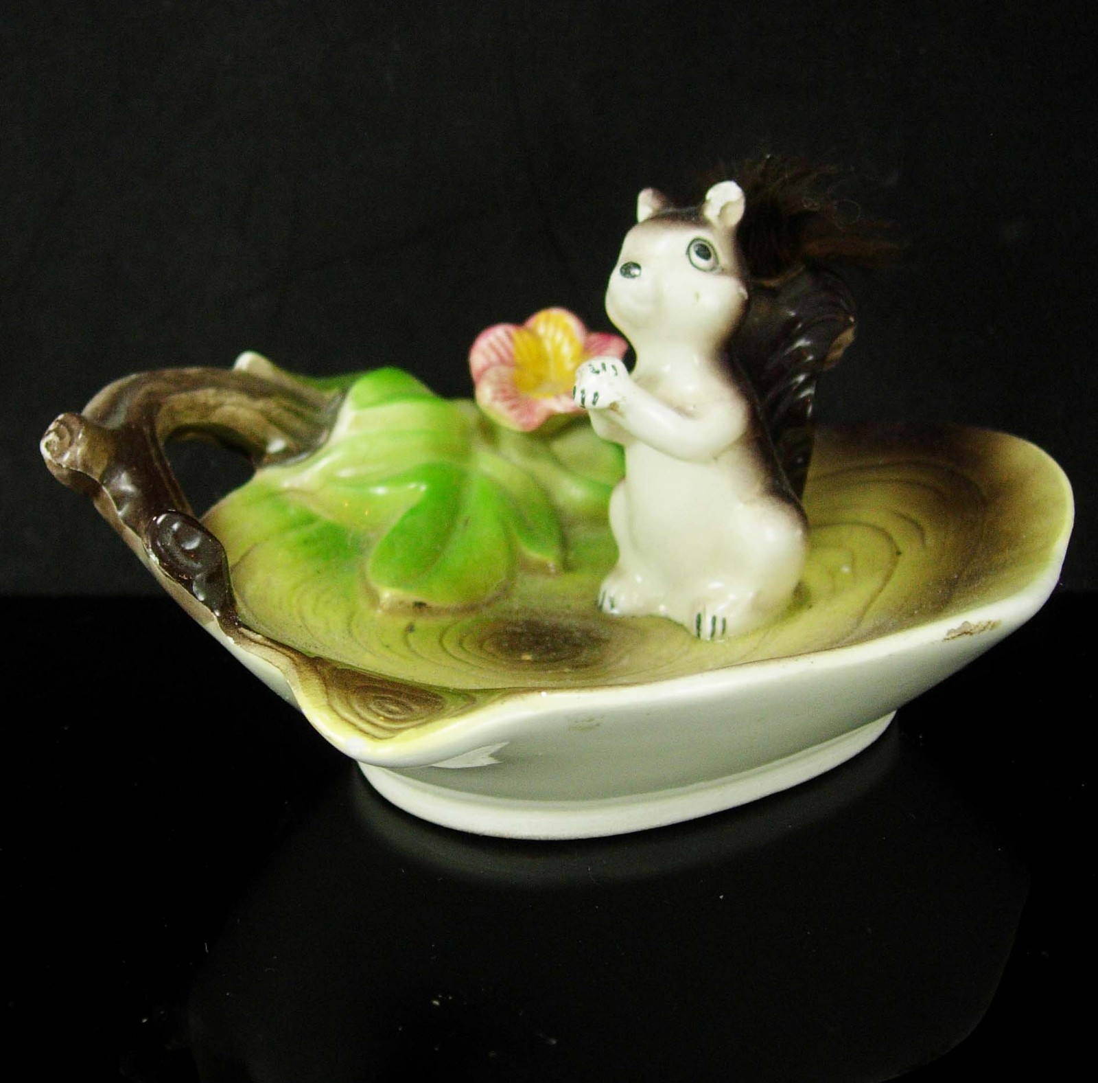 Whimsical SKUNK ashtray Trinket tray Furry tail Vintage gift dresser ...