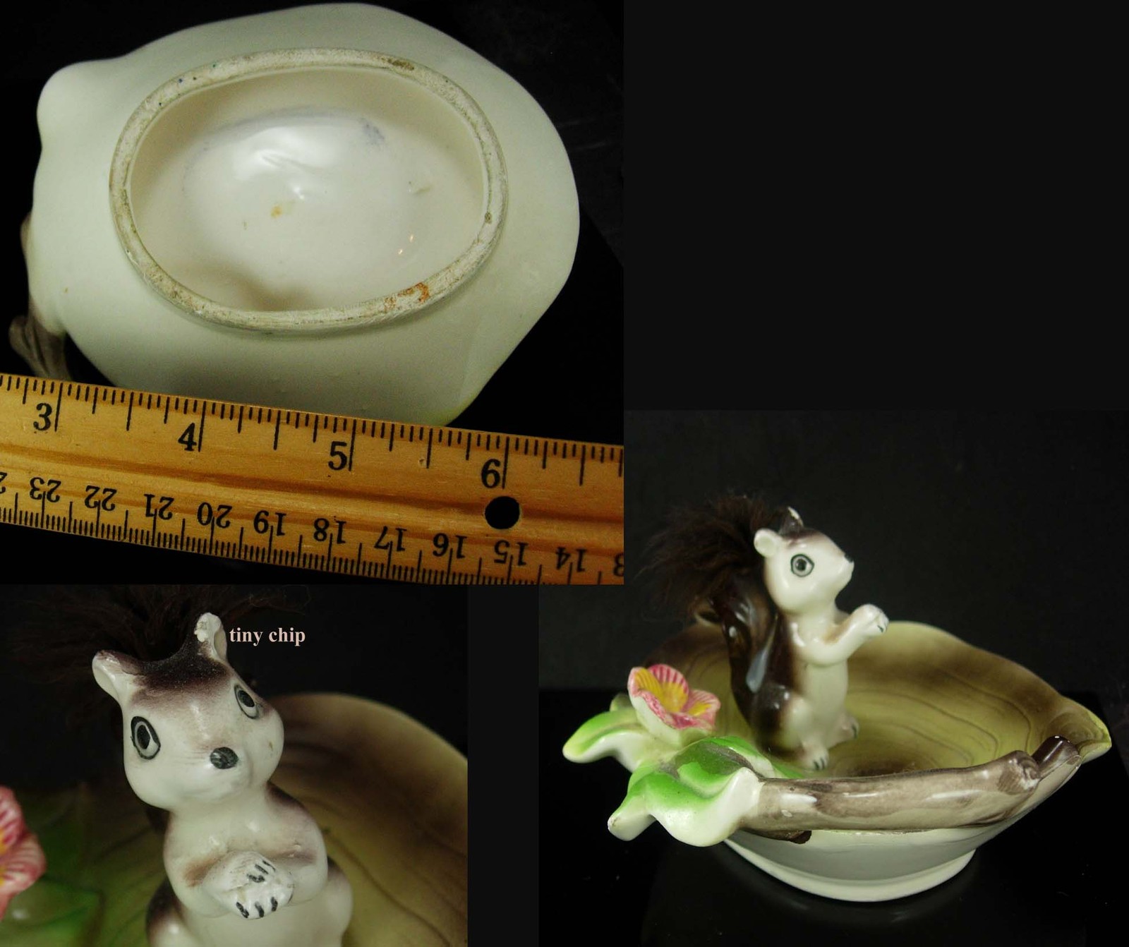 Whimsical SKUNK ashtray Trinket tray Furry tail Vintage gift dresser ...
