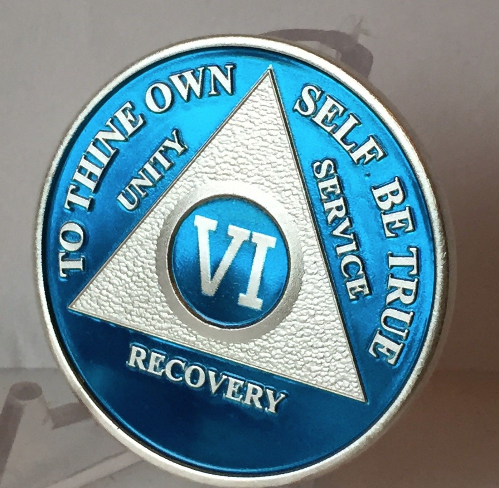 Blue Silver Plated 6 Year AA Chip Alcoholics Anonymous Medallion Coin ...