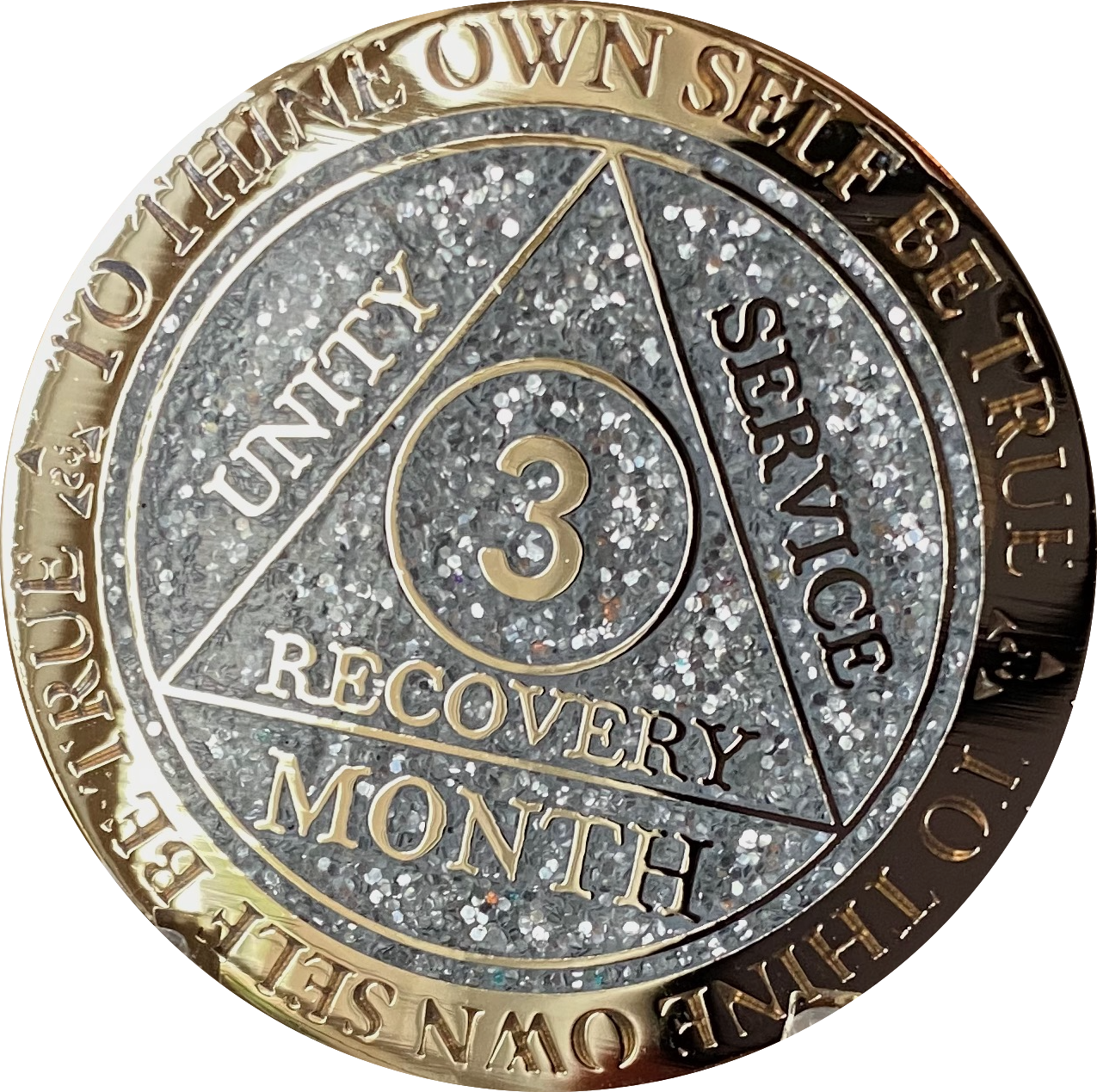 3 Month AA Medallion Recoverychip Reflex Silver Glitter Sobriety Chip ...