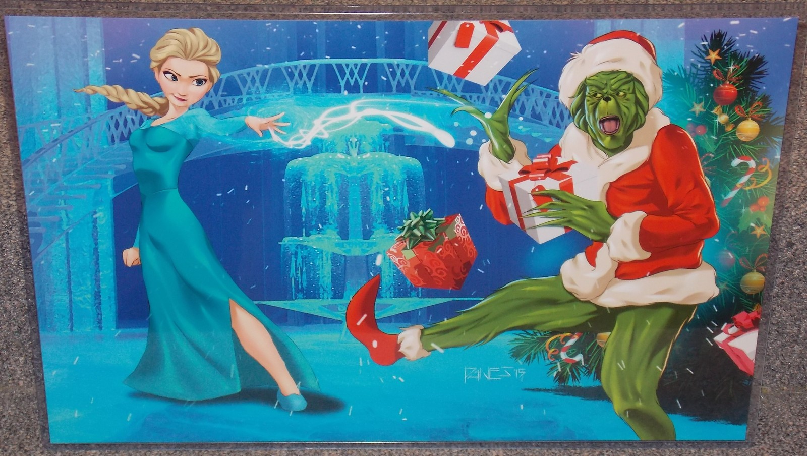 Frozen Elsa vs The Grinch Glossy Print 11 x 17 In Hard Plastic Sleeve - Art