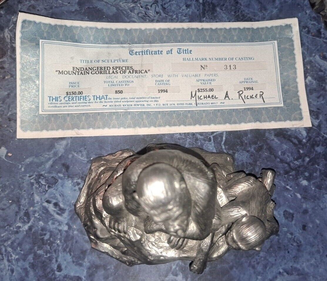 Michael Ricker PEWTER Endangered Species Gorillas of Africa Numbered w ...