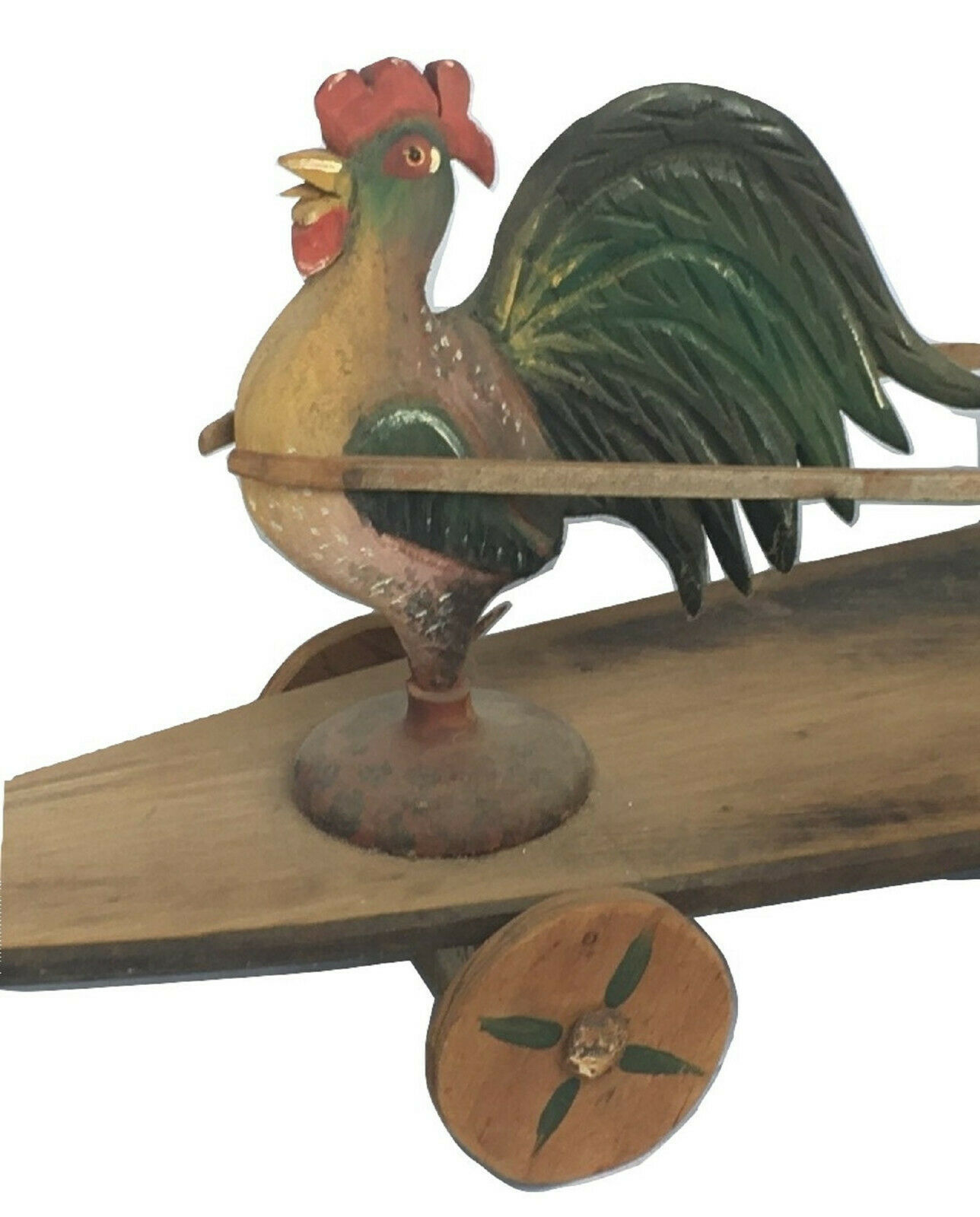 HAND CARVED ROOSTER PULL TOY - Vintage Pennsylvania Dutch Folk Art ...