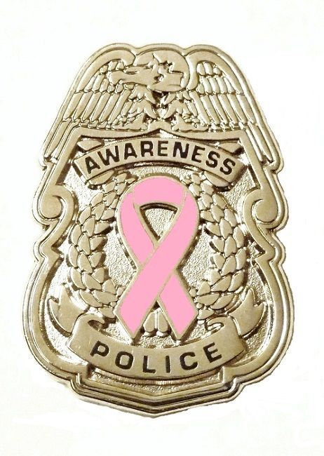 Pink Ribbon Police Badge Breast Cancer Awareness Collar Cap Silver Plated New Pins And Brooches