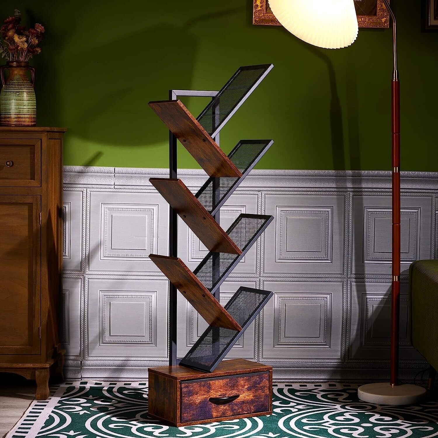 Free Standing Book Shelf Bookcase Storage Organizer Rack Display Drawer ...