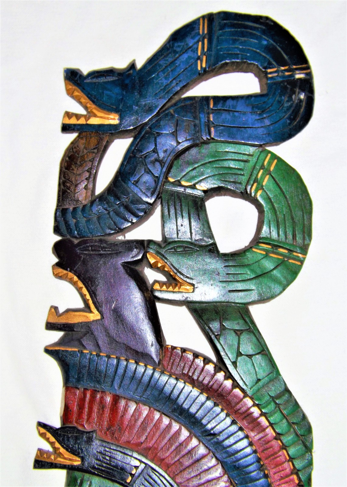 Mid Century Aztec Mayan King in Feathered Headdress Polychrome Carved ...