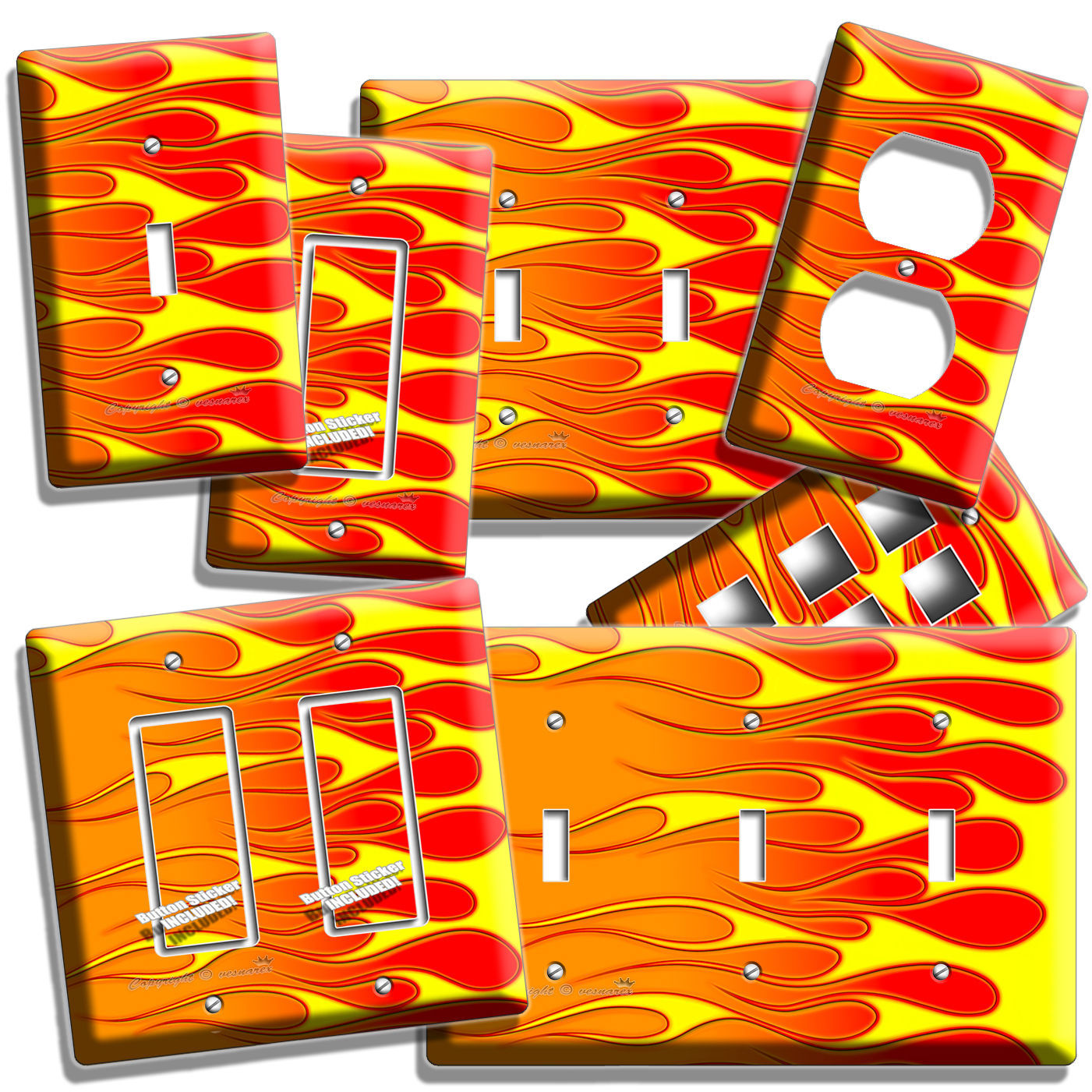 HOT ROD RED YELLOW ORANGE FLAMES LIGHT SWITCH OUTLET WALL PLATE COVER ...