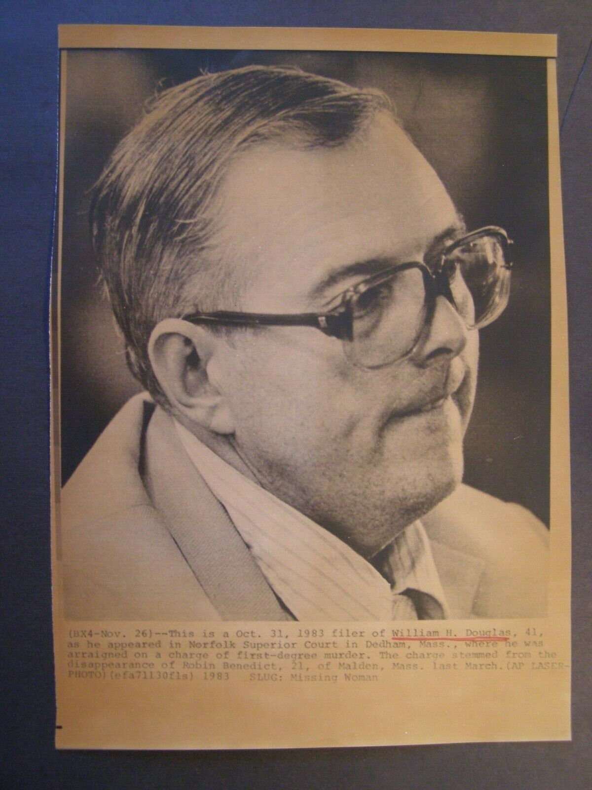 AP Wire Press Photo 1983 Dr William H Douglas of Mass murder of Robin ...