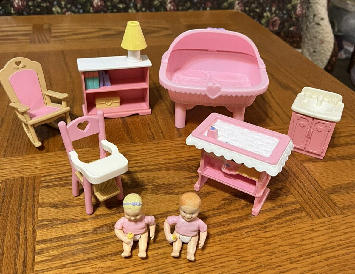 Fisher Price Playskool Loving Family Dollhouse Furniture Nursery twin babies Lot - Dollhouses