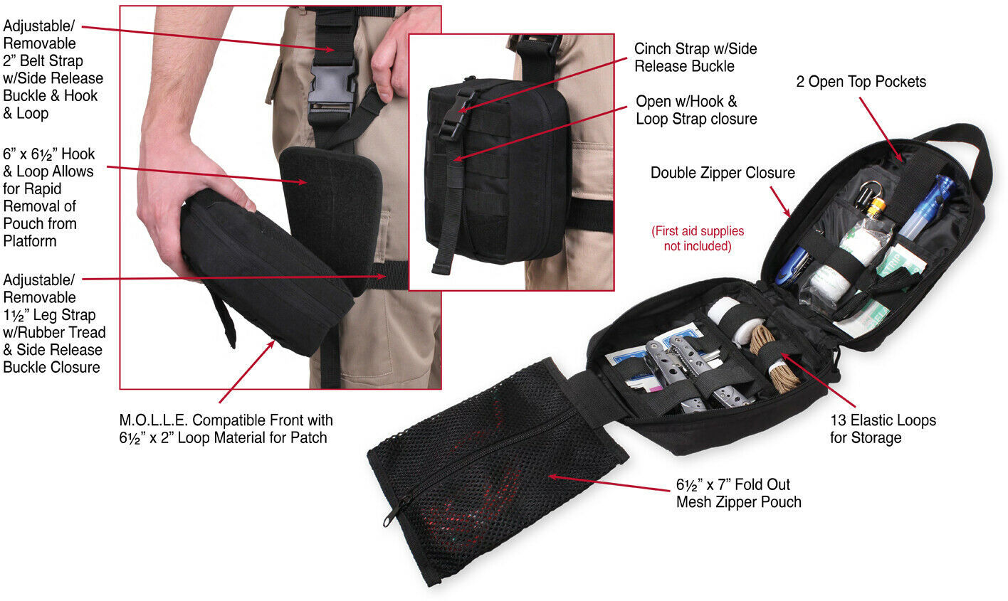 Tactical EMT Drop Leg Pouch MOLLE Belt Attachment EMS Medical Supply - Bags