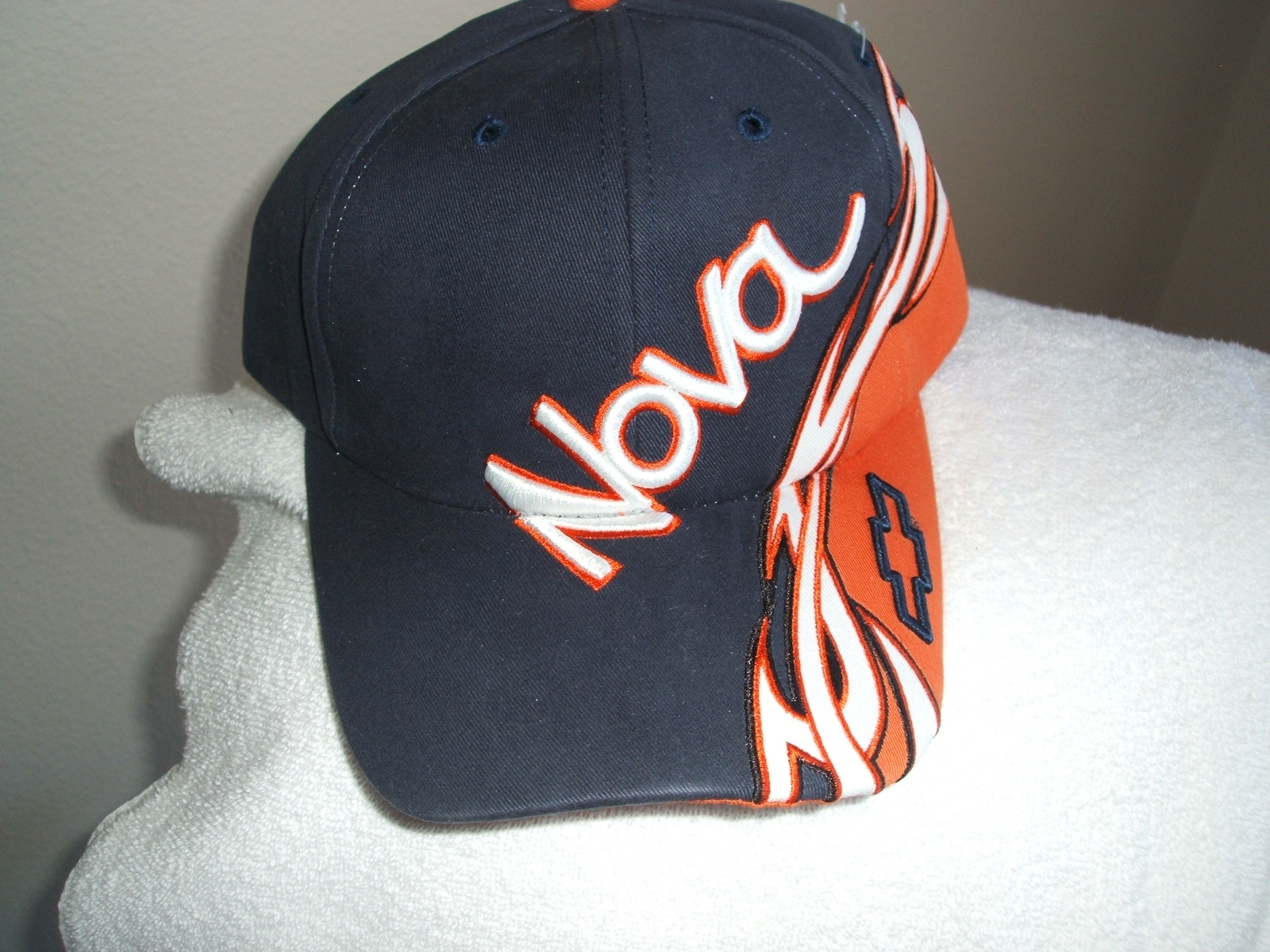 Chevy Nova Blue/White/Orange flames on a new ball cap w/tags - Racing-Other