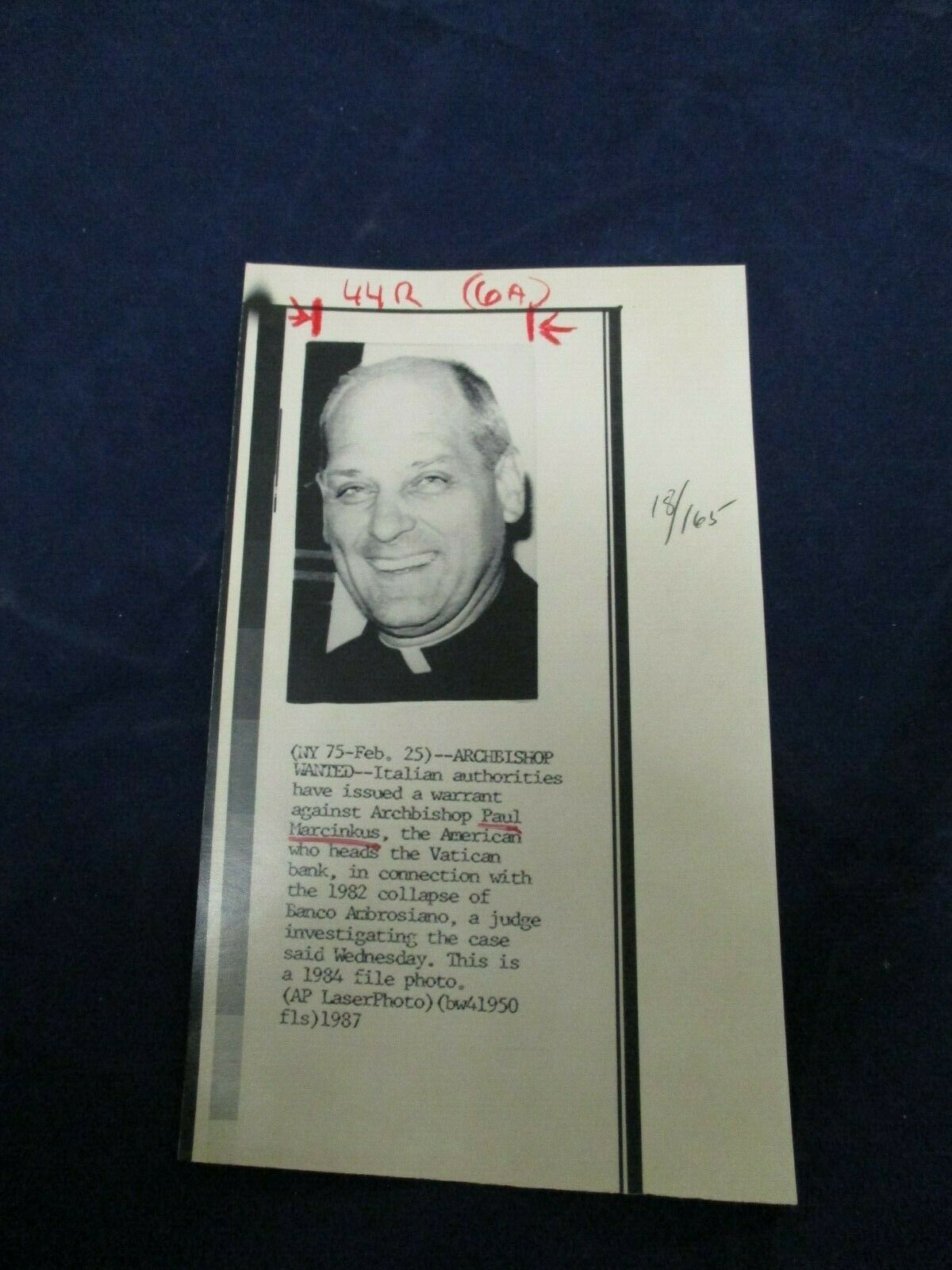 1984 Archbishop Paul Marcinkus being investigated Vintage Wire Press ...
