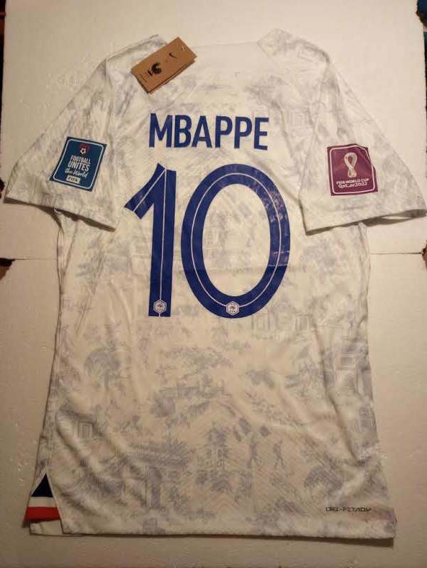 Kylian Mbappe France 2022 World Cup Qatar Match Slim White Away Soccer Jersey - Soccer-World Cup