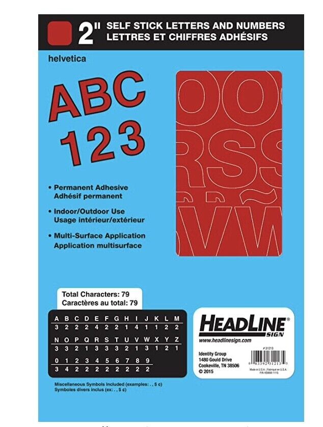 Headline Sign 2" Self Stick Red Permanent Letters & Numbers, Helvetica ...