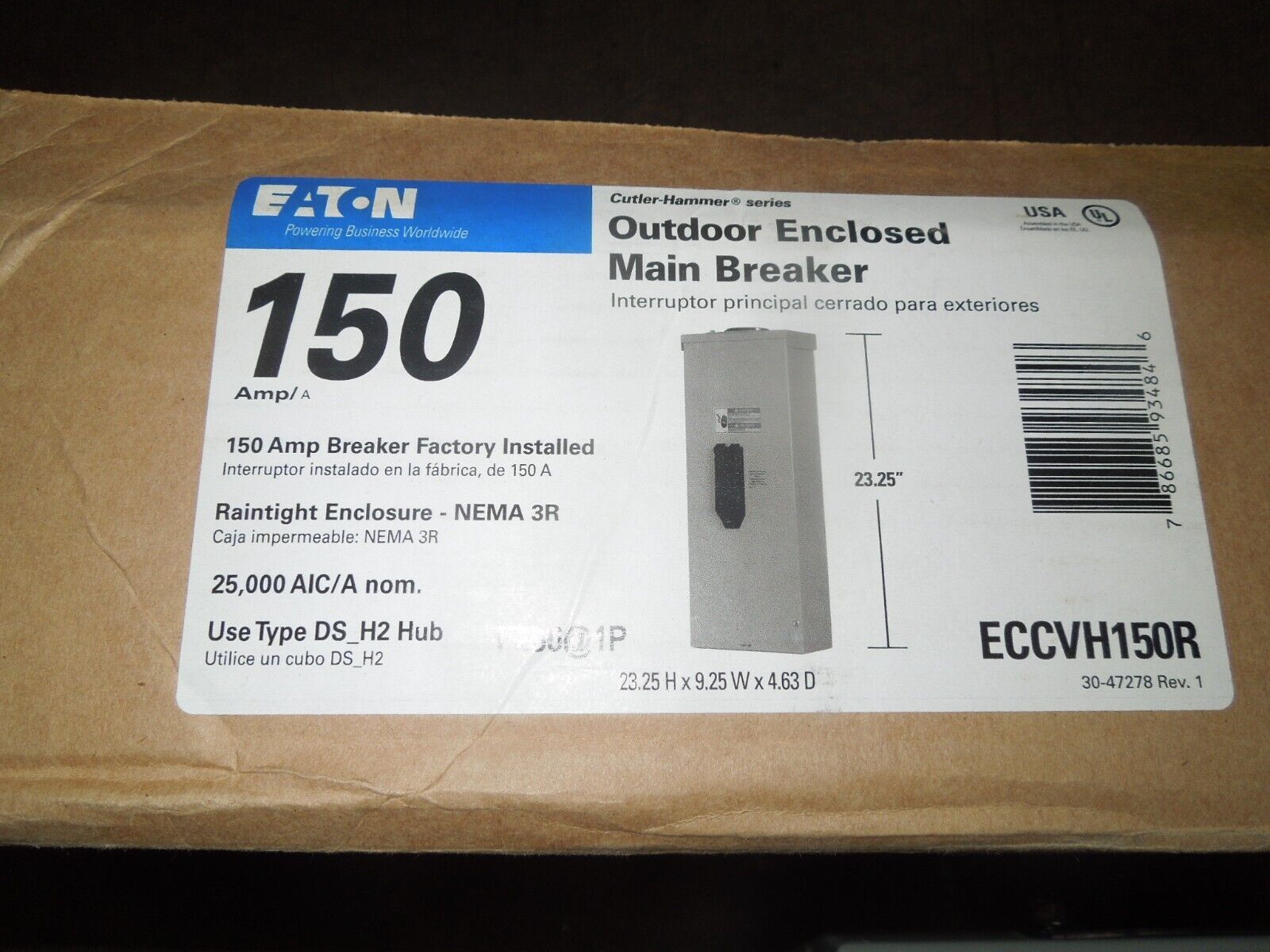 Eaton ECCVH150R Circuit Breaker Enclosure NEMA 3R w/150A 2p 240V Breaker Surplus - Circuit Breakers