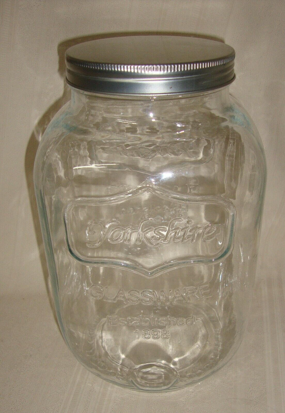 Yorkshire Glassware 1898 Clear Glass Container Lid Mason Jar Large Pitchers