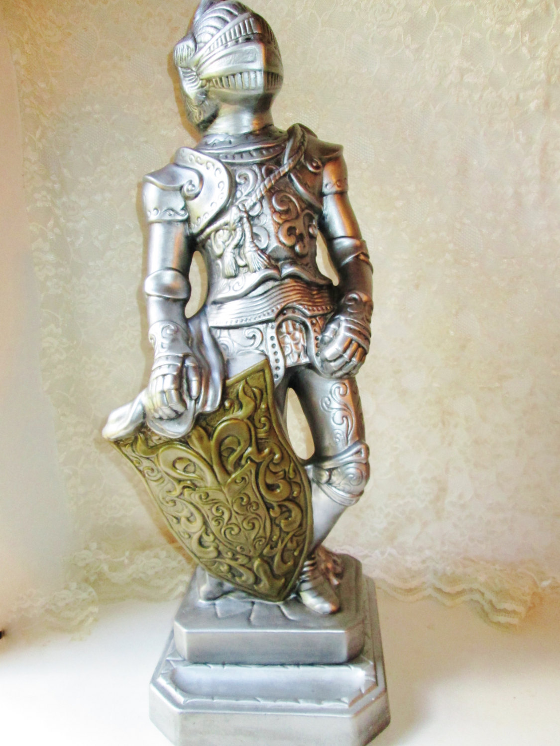 Large Medieval Knight Statue Vintage Chalkware Ceramic Figure Silver ...