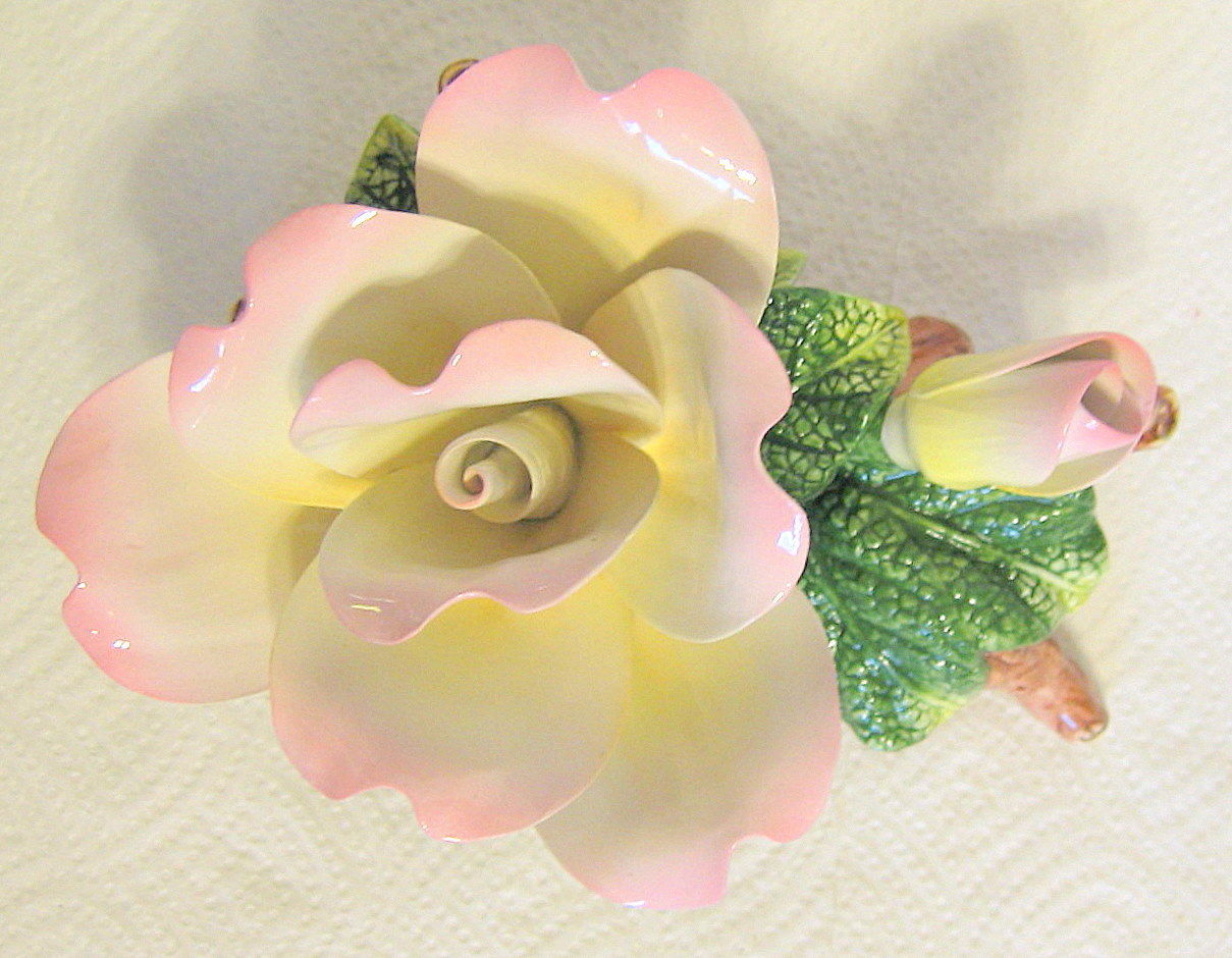 Large Ceramic Peace Rose Figurine - Art