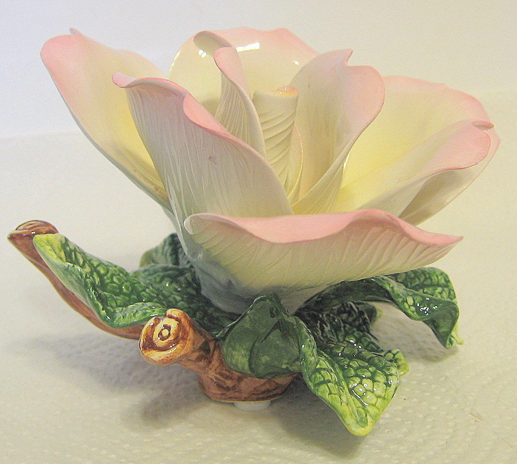 Large Ceramic Peace Rose Figurine - Art