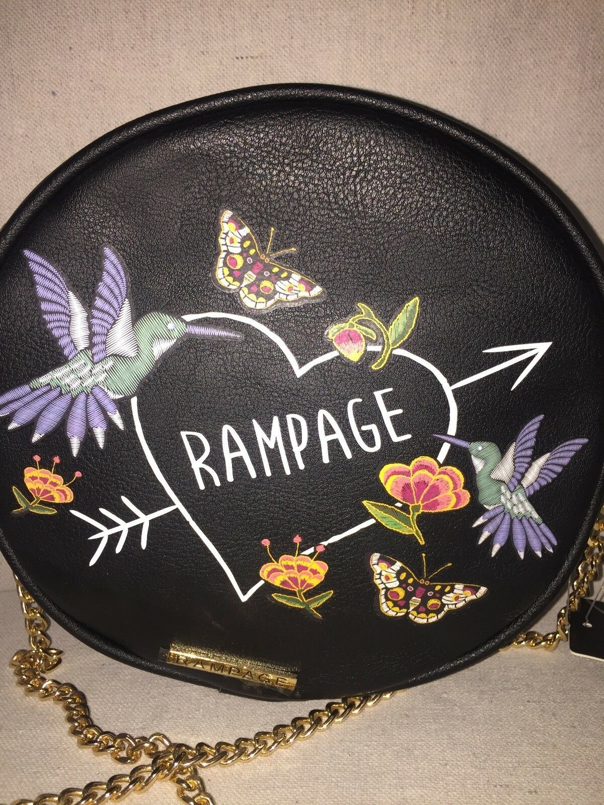 Rampage Hummingbird Butterfly Flowers Black Shoulder Bag Purse NWT ...