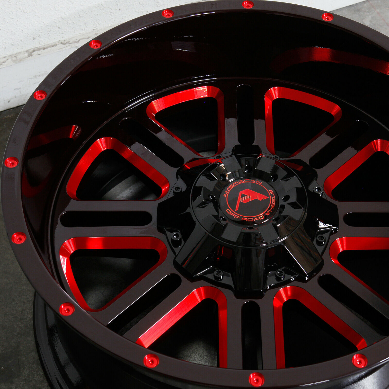 20x10 American Off-Road A106 5x4.5 -24 Black Milled Red Wheels Rims Set ...