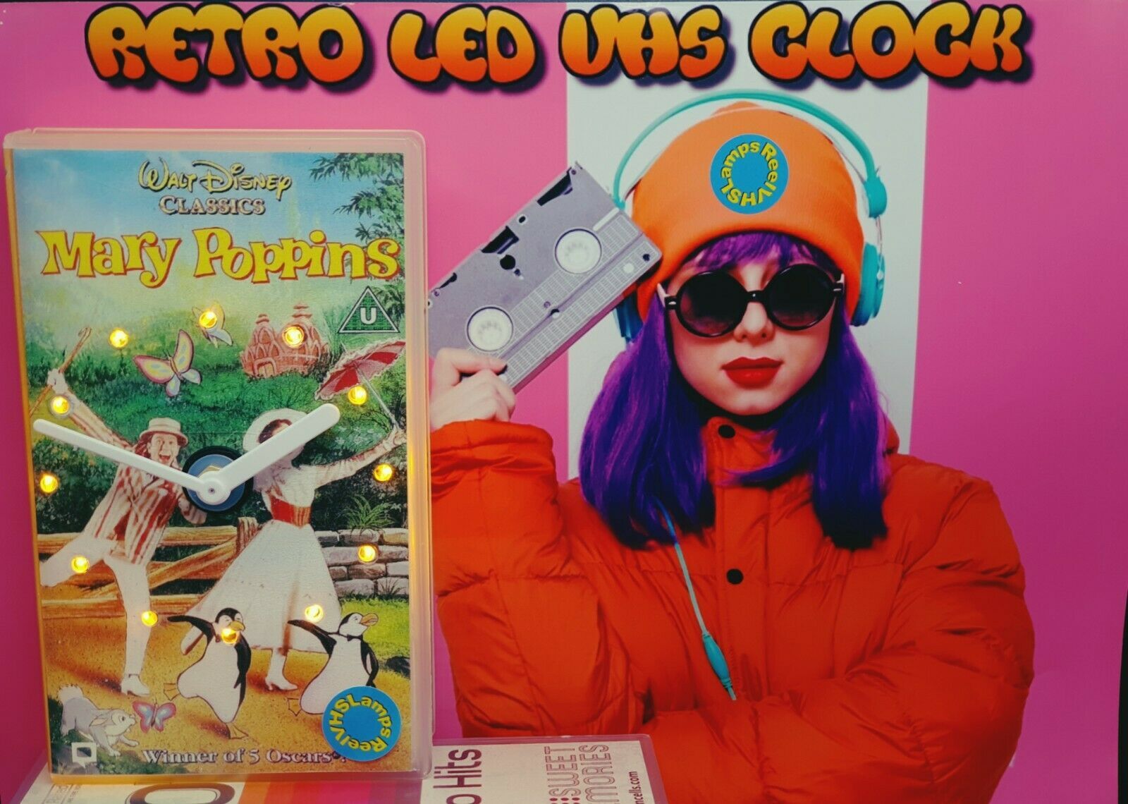 Retro Original backlit LED VHS Clock, Mary Poppins Case - Desk or wall ...