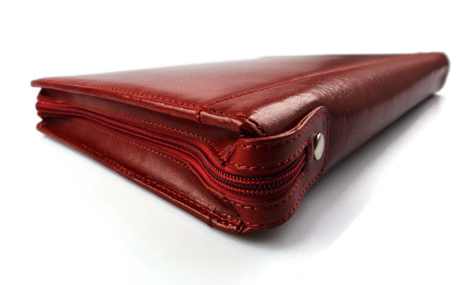 Leather Folder A4 Document File Folder A4 Red Leather Zipped Document 
