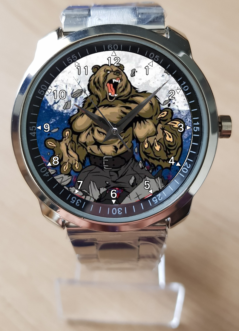 Angry Clawed Russian Bear Cartoon Art Unique Wrist Watch Sporty - Watches
