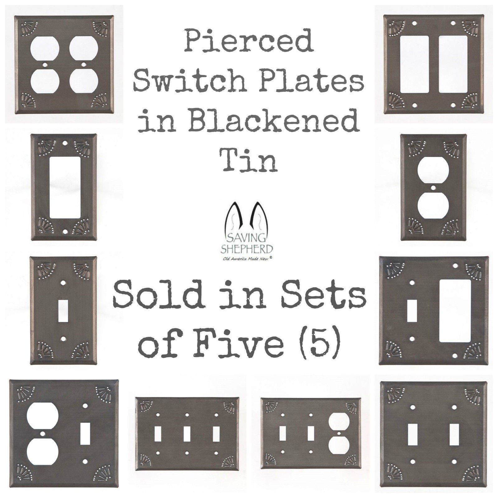 PUNCHED TIN SWITCH PLATES ~ Set of Five (5) ~ Chisel Pattern in ...