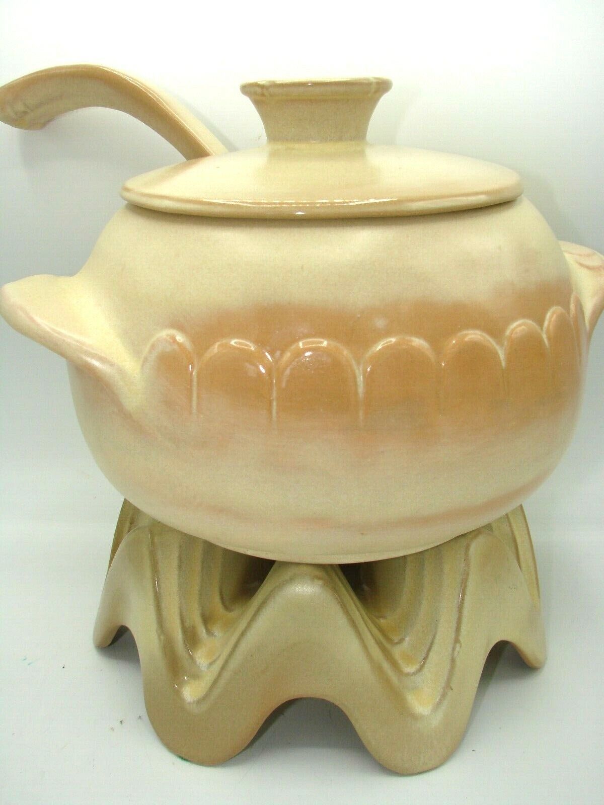 Frankoma Lazy Bones Plainsman Gold 3 Quart Soup Tureen Complete Stand ...