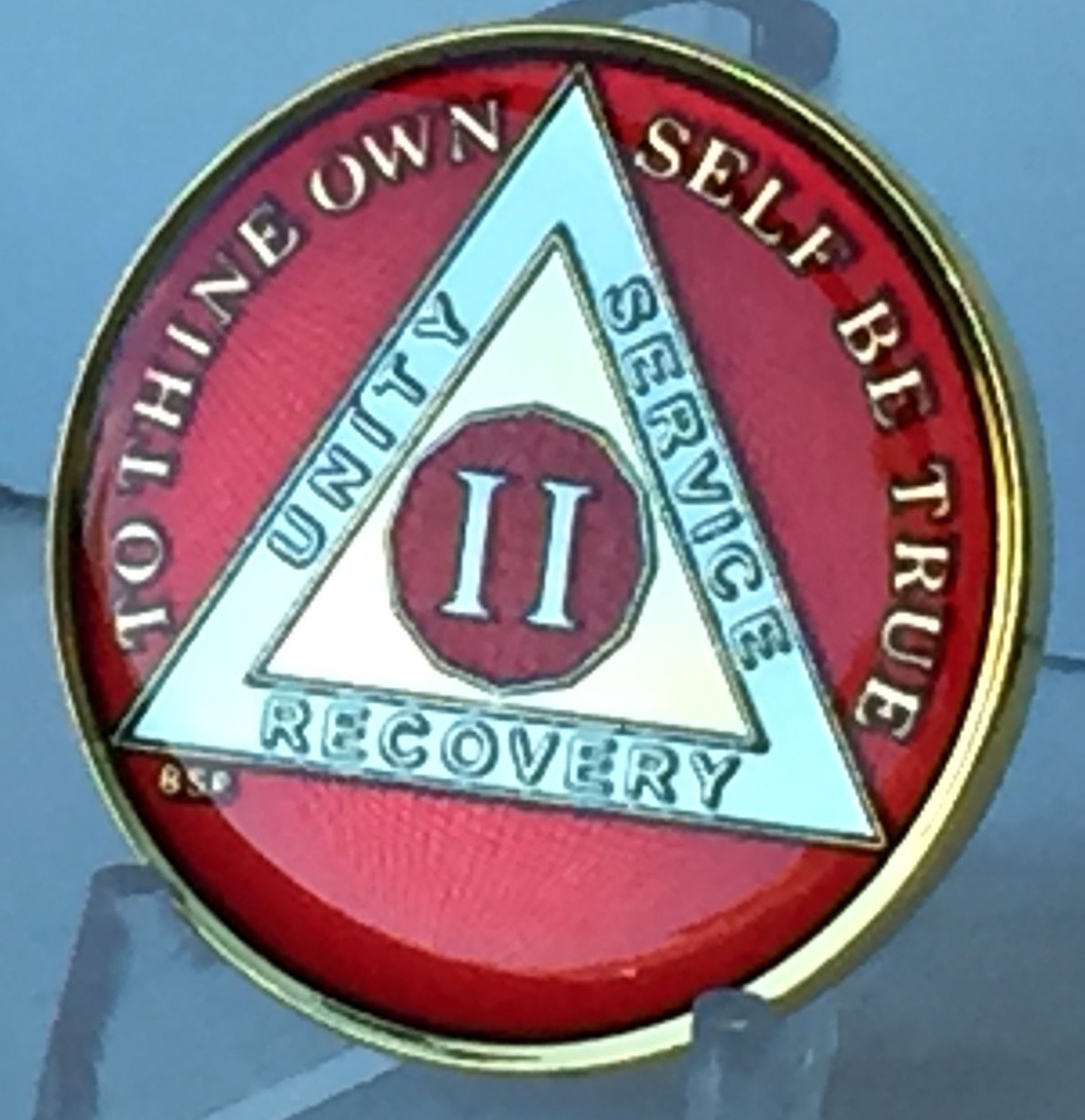 2 Year Mandarin Red AA Medallion Alcoholics Anonymous Chip Gold Tri ...
