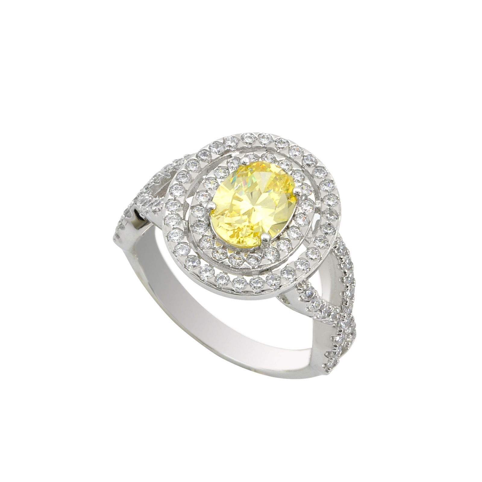 Sterling Silver Canary Yellow Oval Designer Cubic Zirconia Ring - Fine ...
