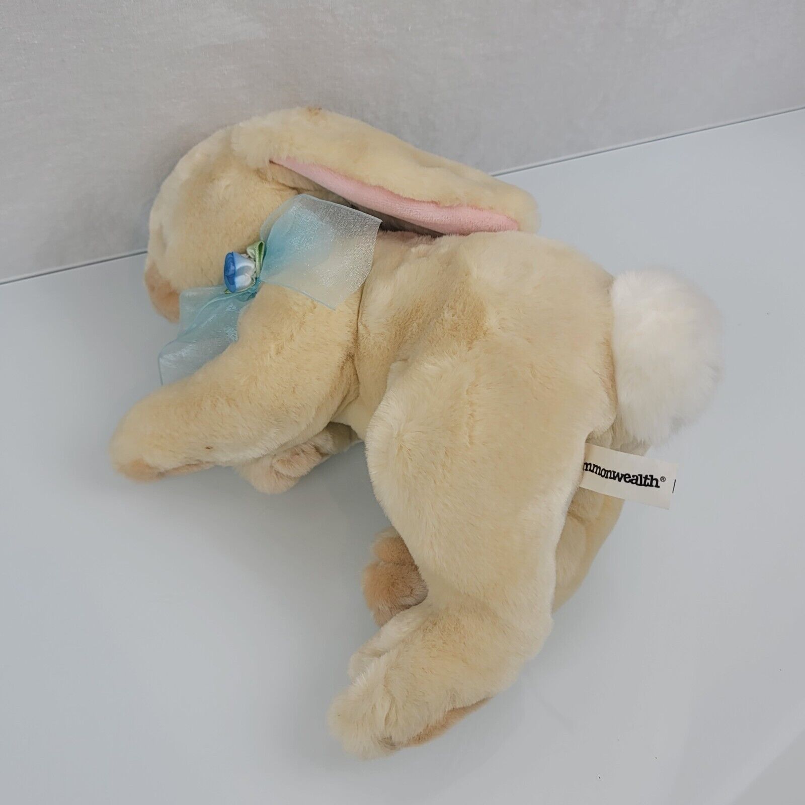Commonwealth Stuffed Plush Bunny Rabbit Soft Cream Beige Bow Sheer Ribbon Bow - Other