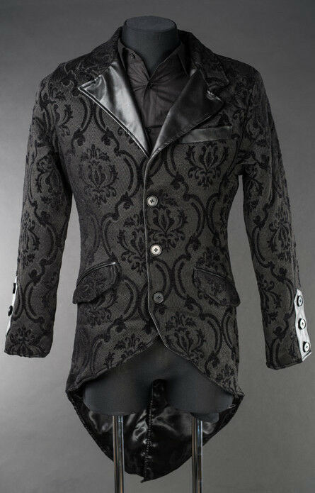 Men's Black Brocade Steampunk Tailcoat Victorian Vampire Goth Jacket ...