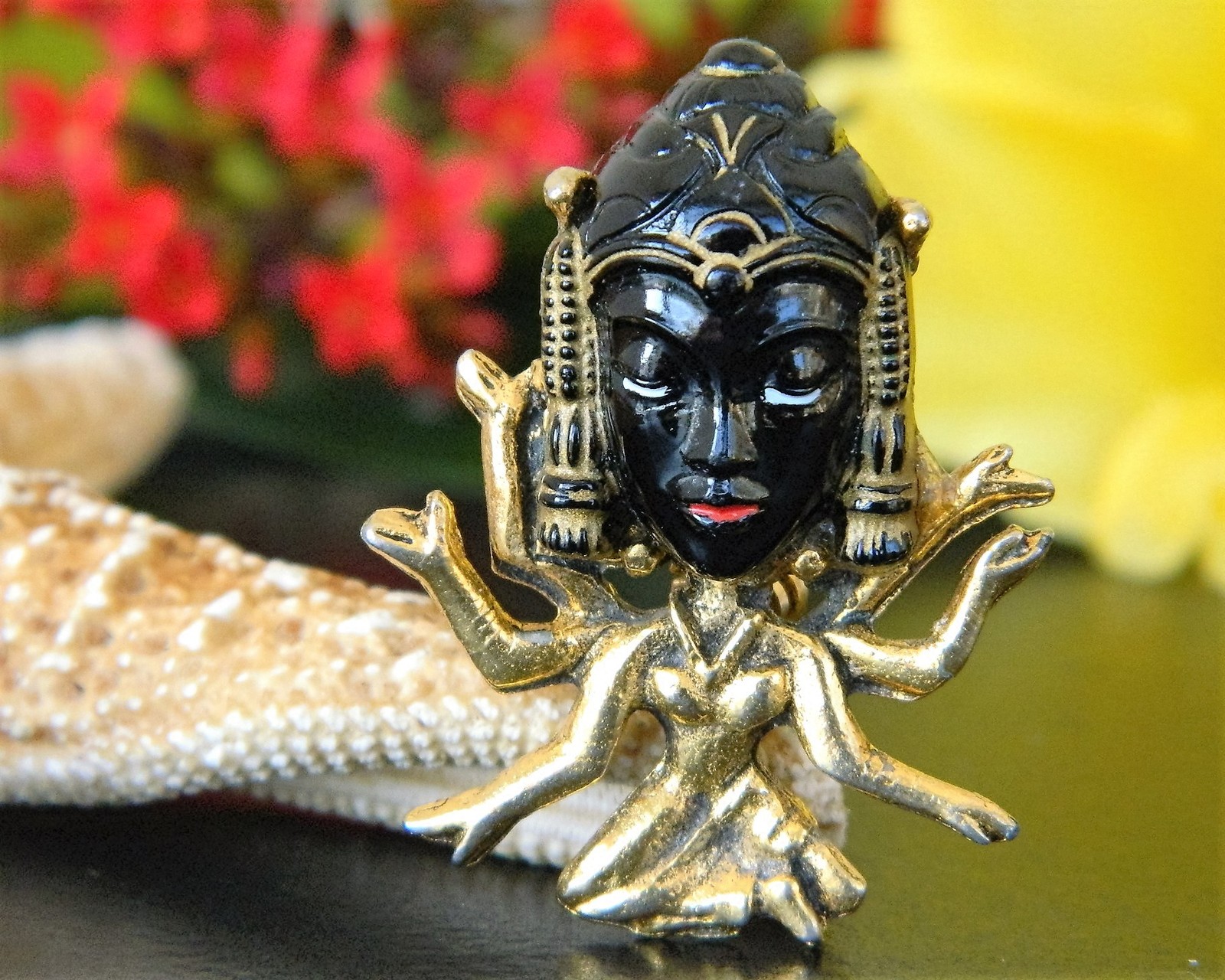 Vintage Selro Selini Hindu Goddess Lakshmi Brooch Pin 6 Armed Figural ...