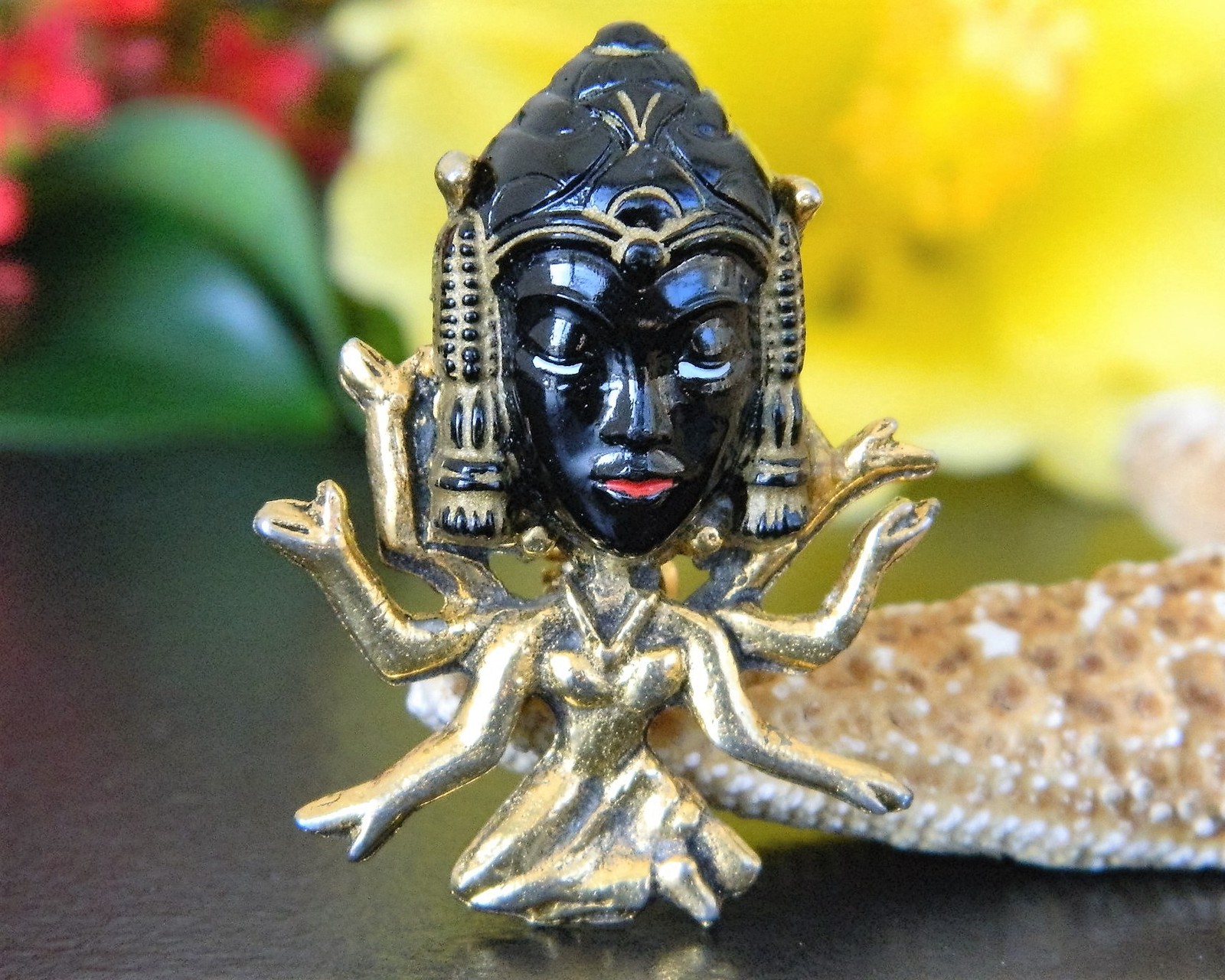 Vintage Selro Selini Hindu Goddess Lakshmi Brooch Pin 6 Armed Figural ...