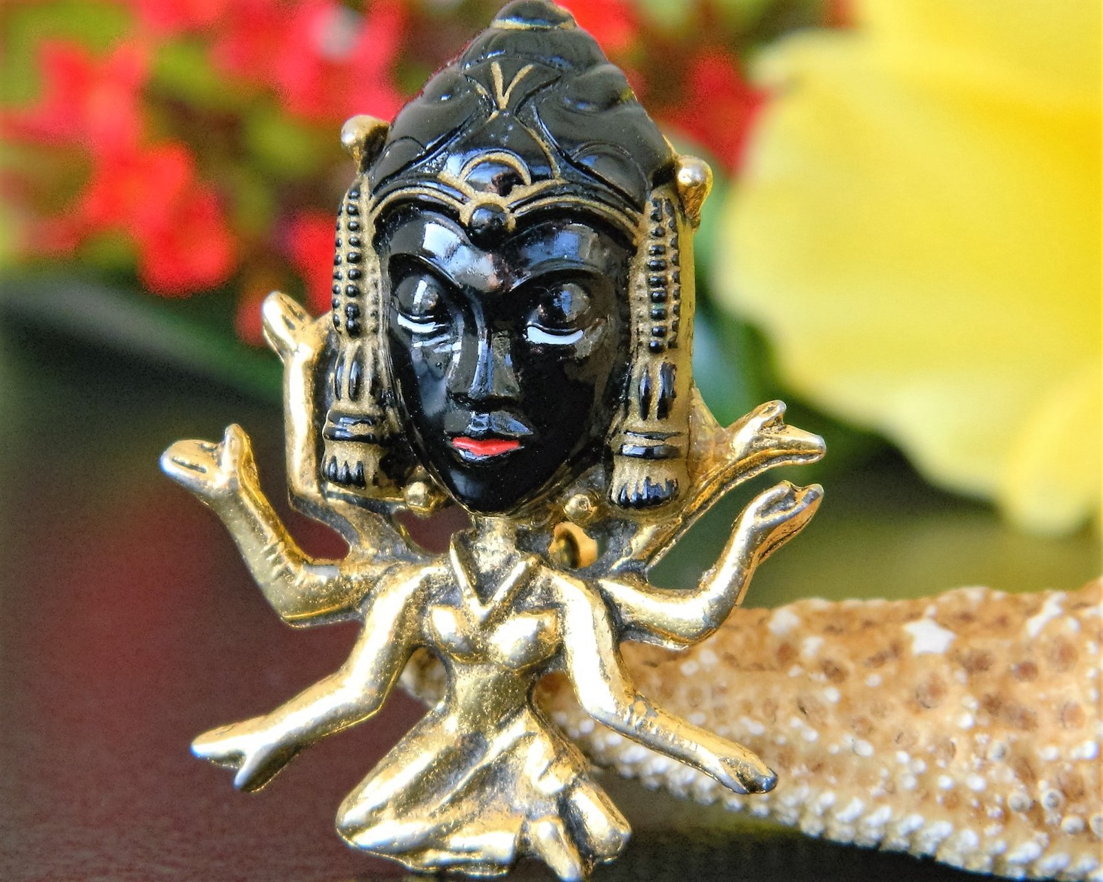 Vintage Selro Selini Hindu Goddess Lakshmi Brooch Pin 6 Armed Figural ...