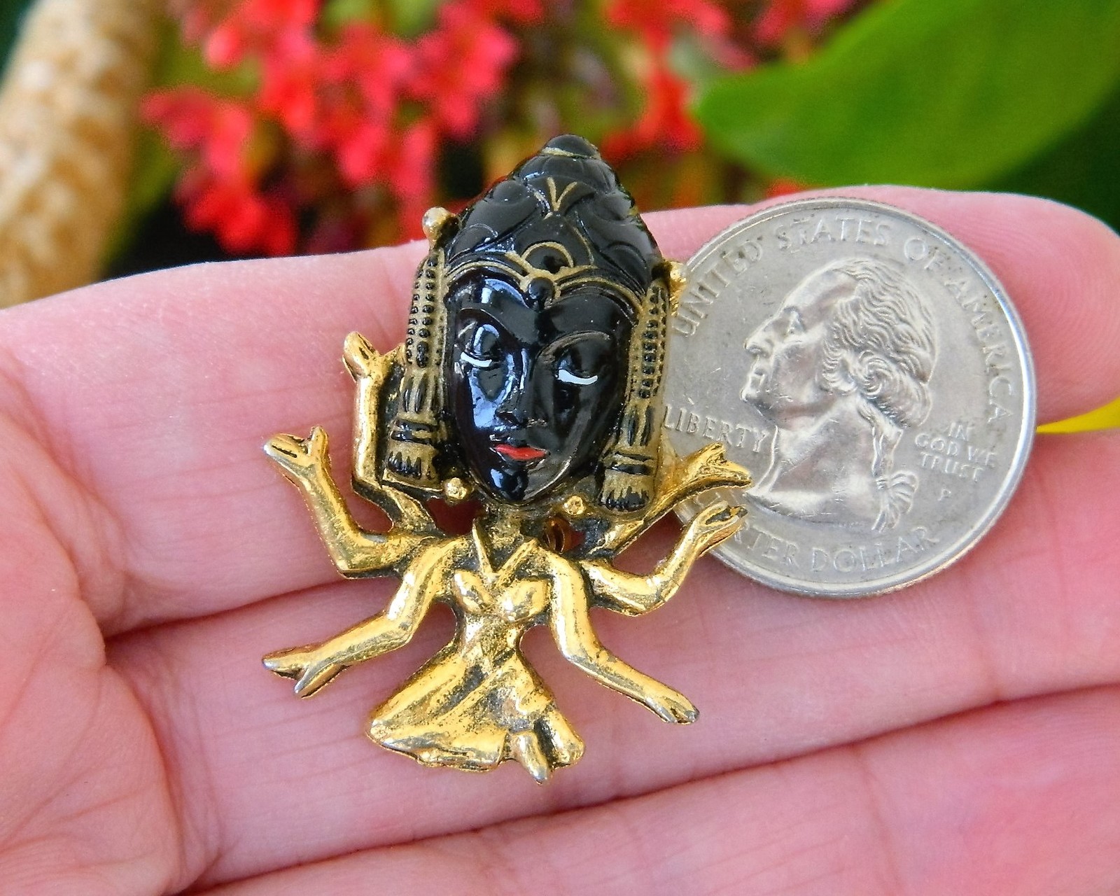 Vintage Selro Selini Hindu Goddess Lakshmi Brooch Pin 6 Armed Figural ...