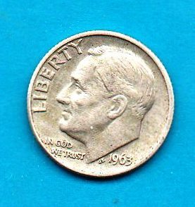 1963 D Roosevelt Dime - Silver -90% Very near Uncirculated - Dimes