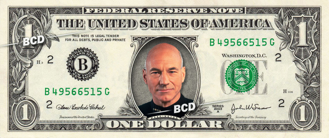STAR TREK Captain's 6-Pack on REAL Dollar Bills TOS TNG DS9 Voyager ...