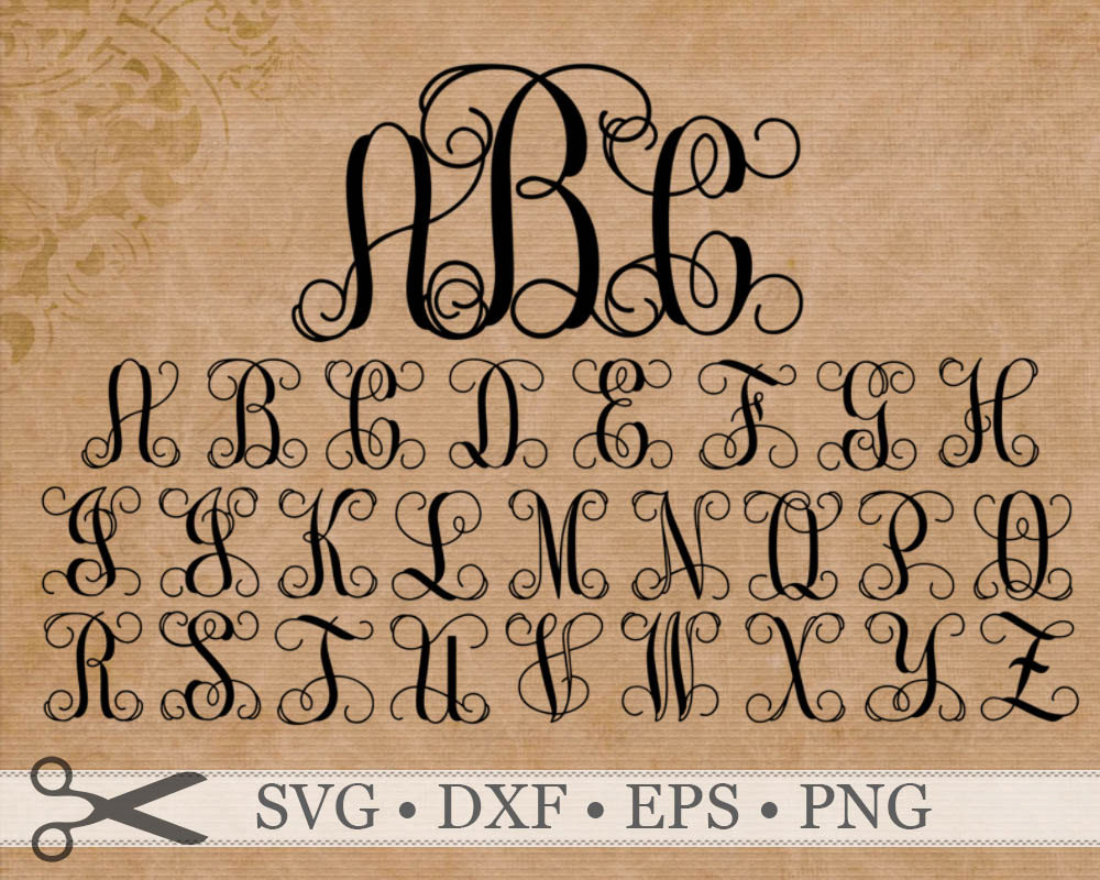 FANCY MONOGRAM SVG Files, Dxf, Eps & Png Files, Interlocking Letters ...