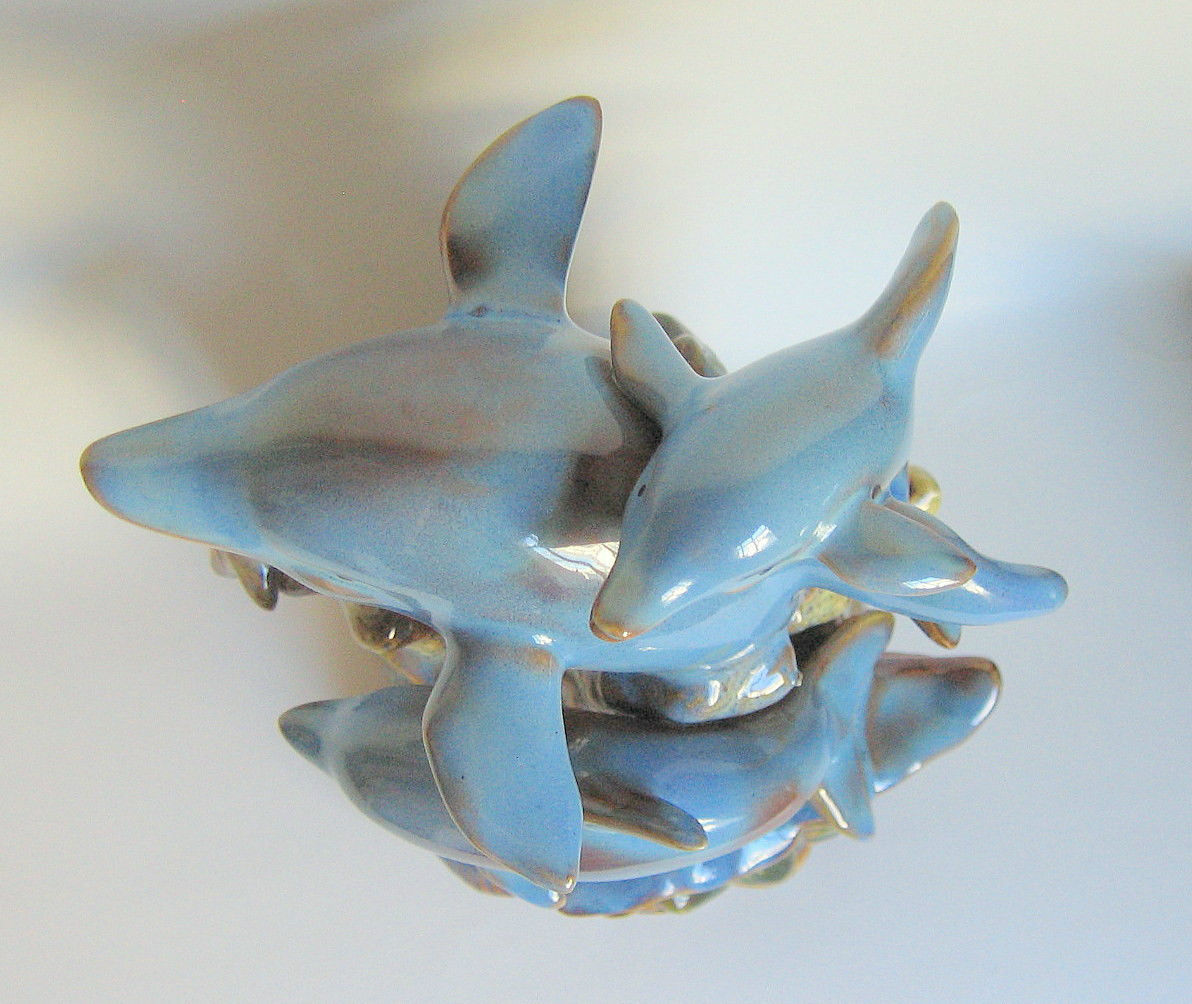 Dolphin Trio Ceramic Figurine Marine Curio - Figurines