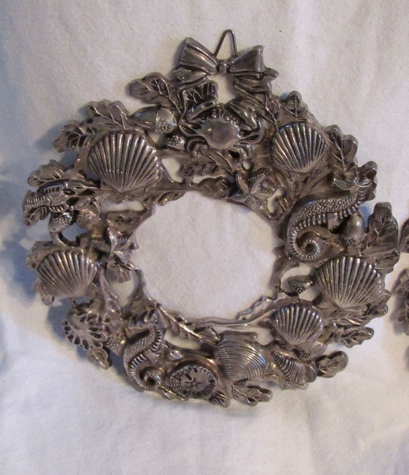 Vintage Coastal Silver Pewter Metal Hot Plate/Trivet Seashell/Sea-Life ...
