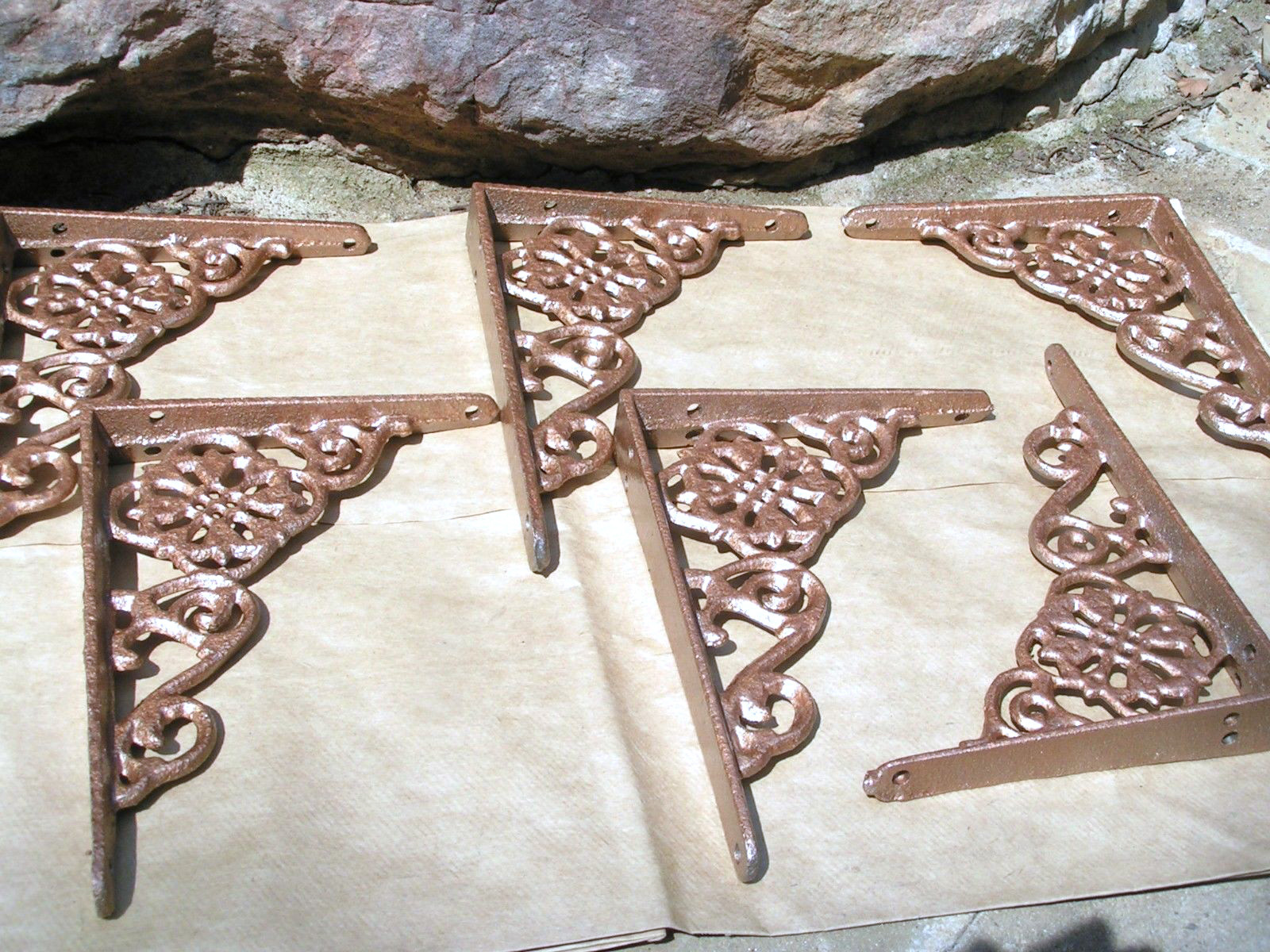 SIX Cast Iron Wall Shelf Braces Shiny Copper color small brackets bz ...