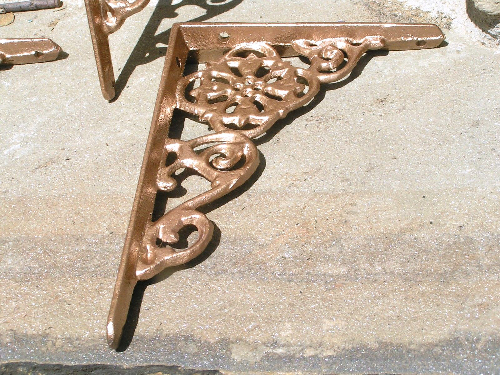 SIX Cast Iron Wall Shelf Braces Shiny Copper color small brackets bz ...