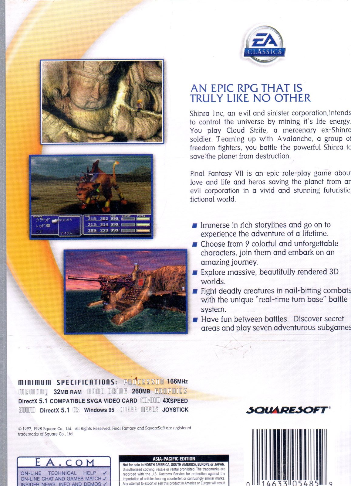 PC Game - Final Fantasy VII 7 For PC/CD-ROM Eidos/Square 4 discs ...