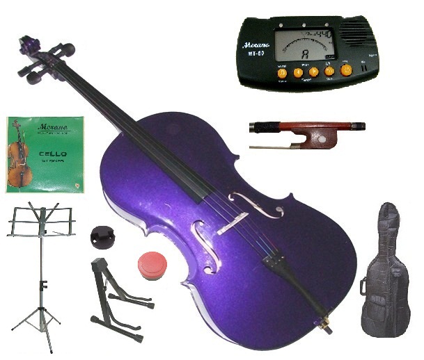 1/2 Size Purple Cello with Bag and Bow+Extra Strings+2 Stands+Tuner ...
